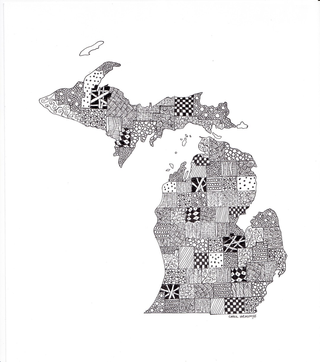 State of Michigan USA by County Pen and Ink - Etsy
