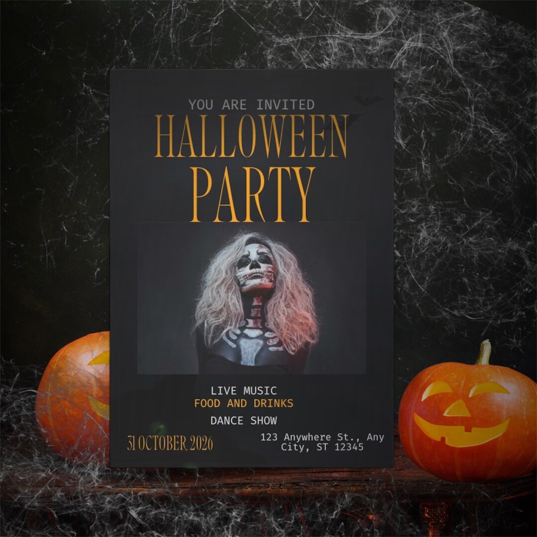 Skeleton Halloween Adult Party Invitation | Editable Digital Card ...