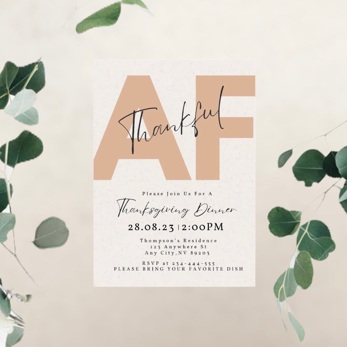 Editable Thankful AF Invitation, Thankful AF Invitation, Thanksgiving ...