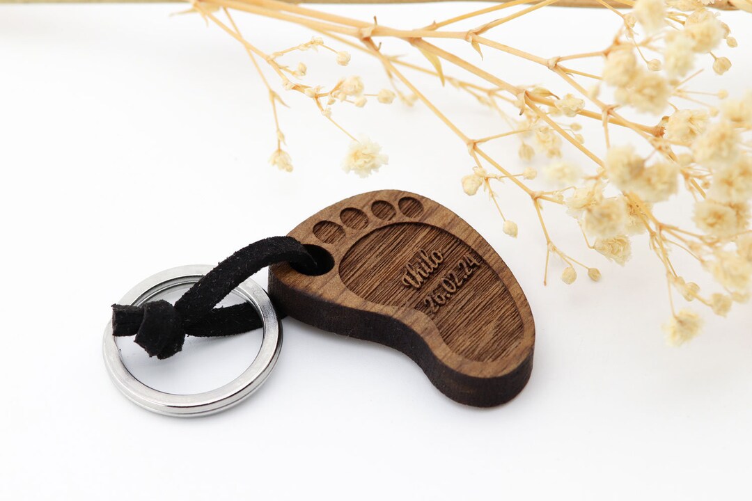 Keyring Wood Baby Foot Engraving Individual Stainless Steel Keyring ...