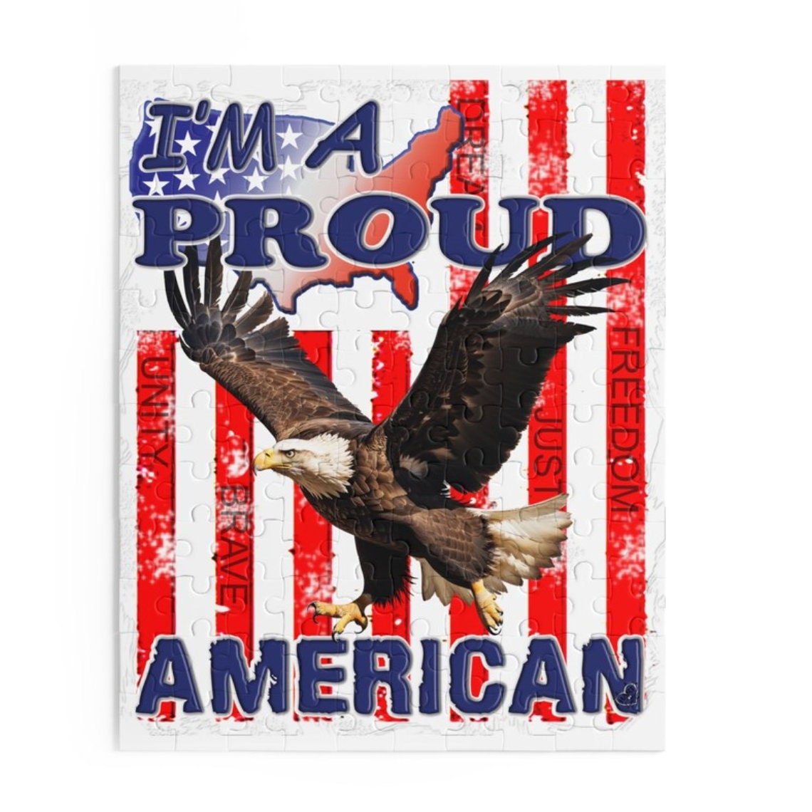 Puzzle Game (120 Piece). I'm a Proud American, Red White and Blue Flag ...