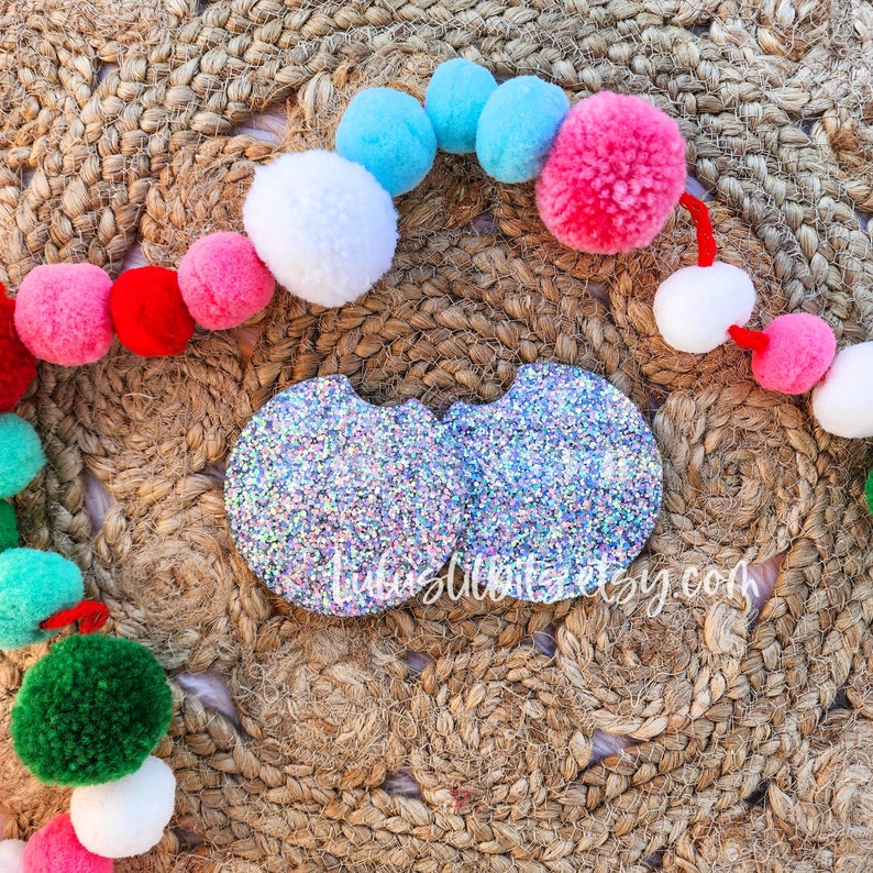 Silver Glitter Car Coaster Set | Holographic Auto Accessories - Etsy
