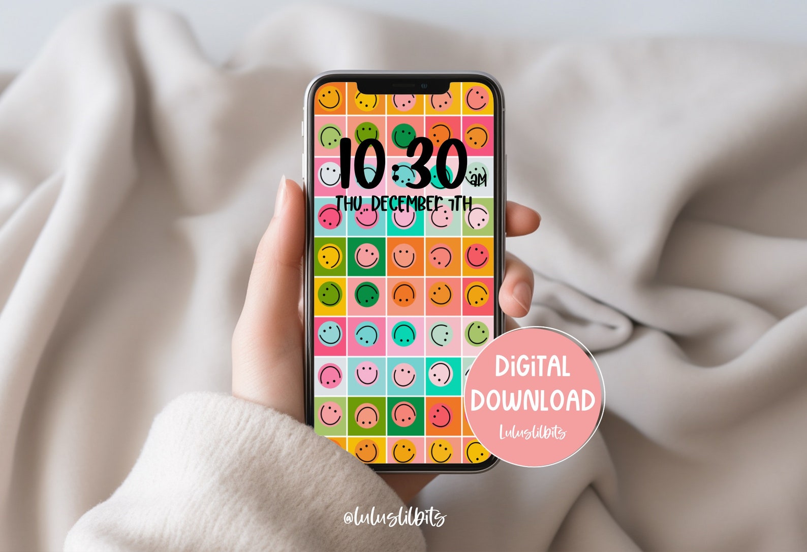 Smiley Face Digital Phone Wallpaper | Retro Phone Wallpaper | iPhone ...