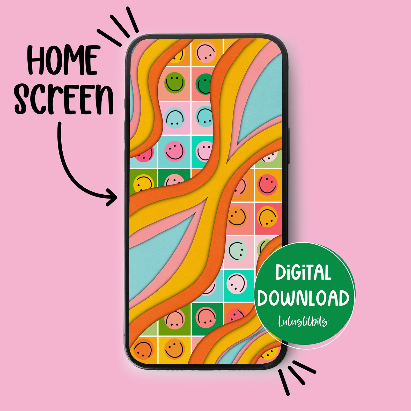 Smiley Face Digital Phone Wallpaper | Retro Phone Wallpaper | iPhone ...