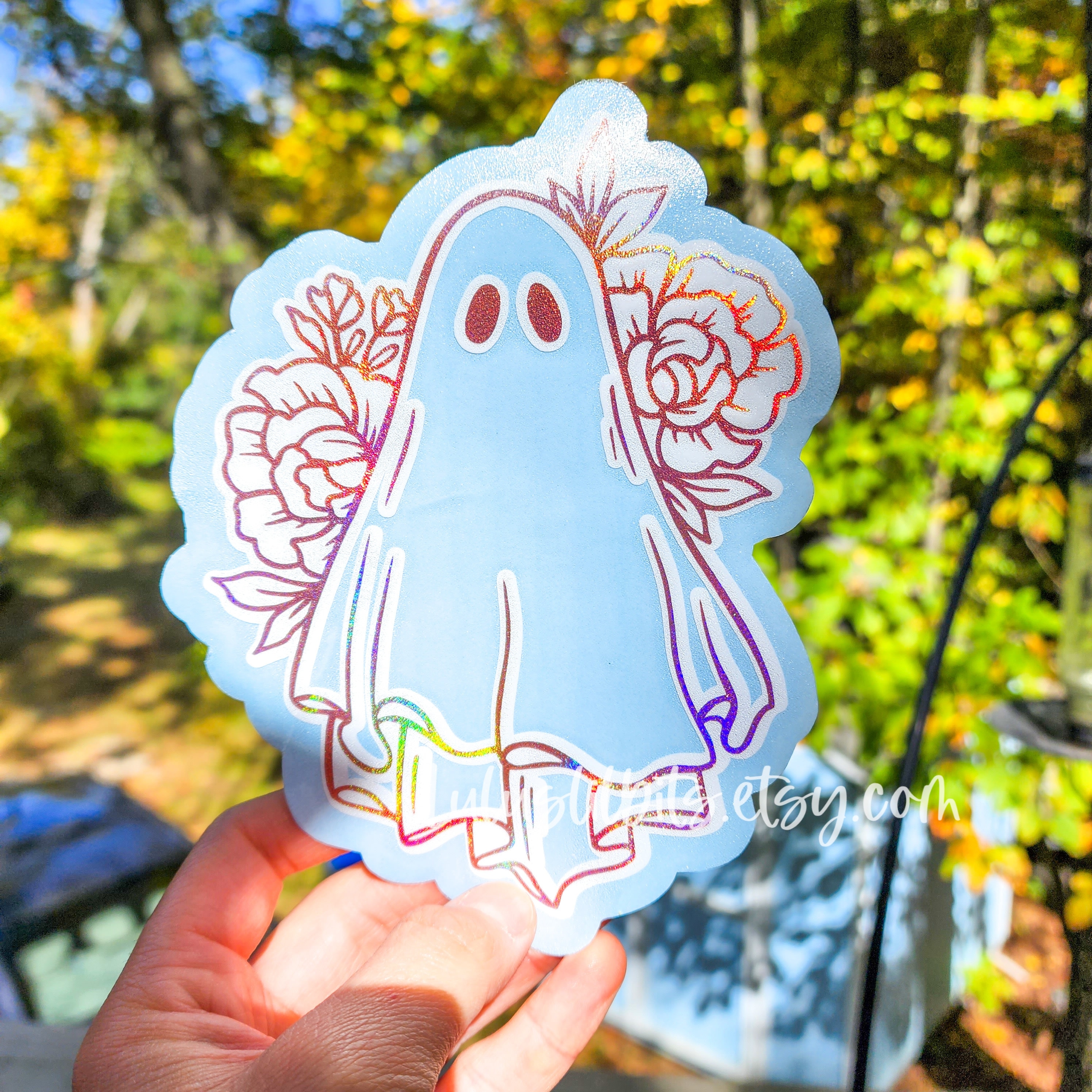 Floral Ghost Sticker | Halloween Decal | Ghost Decal | Spooky Sticker ...