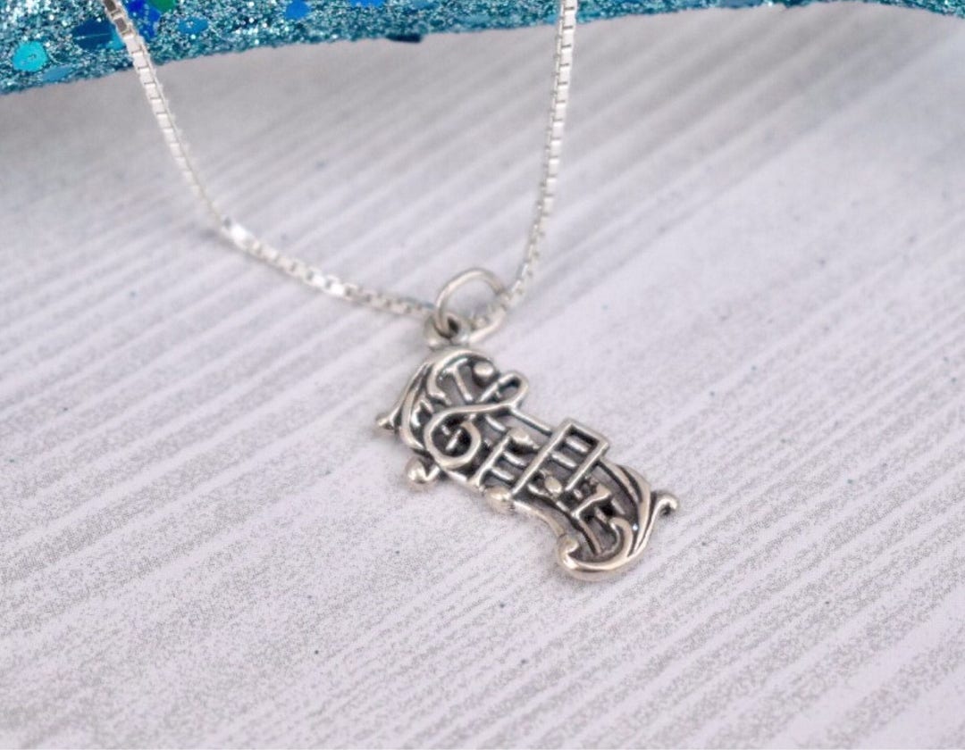 Sterling Silver Music Staff Necklace: Oxidized Charm, Musician Gift - Etsy