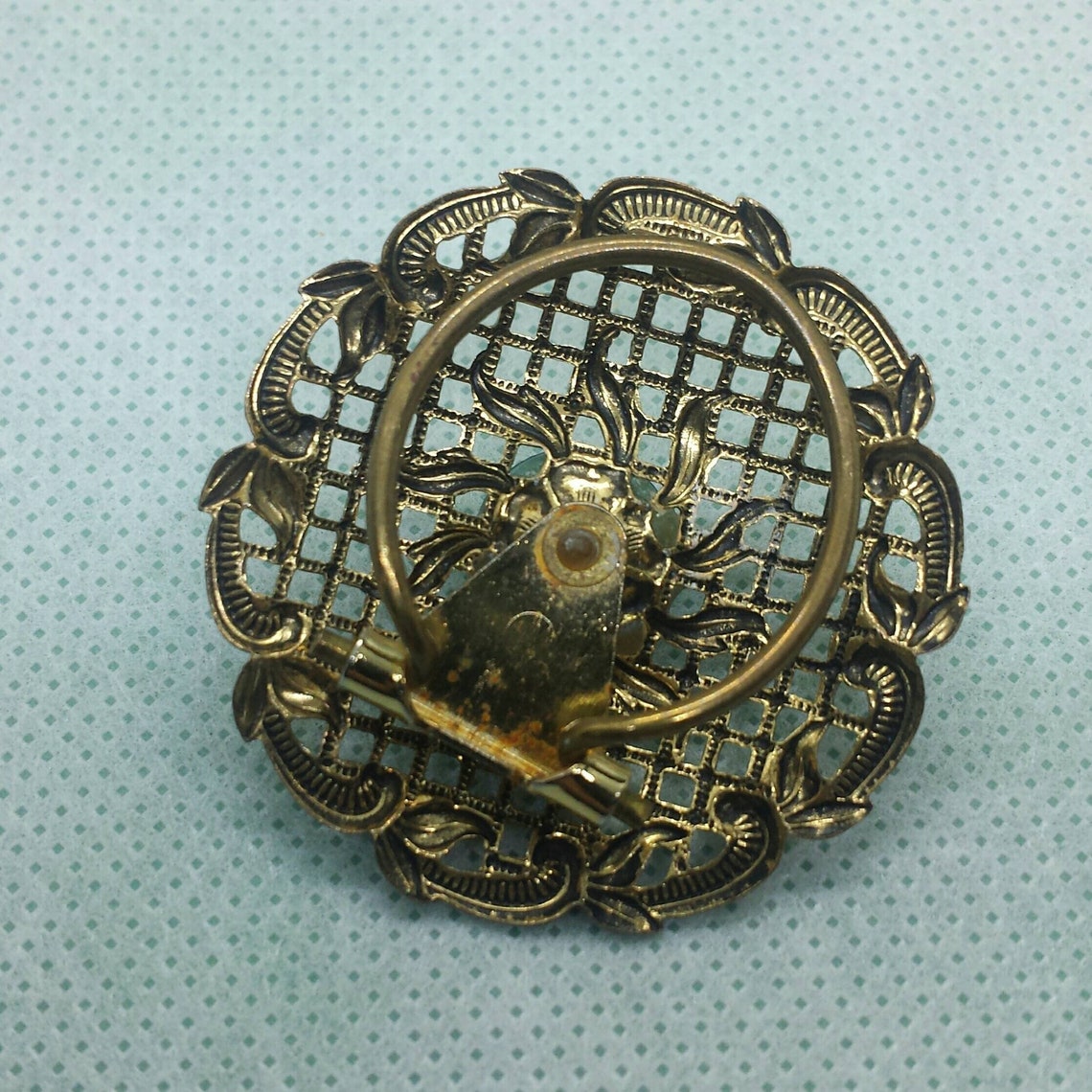 Vintage Gold Tone Turquoise Stone Round Scarf Pin Shawl Pin Costume ...