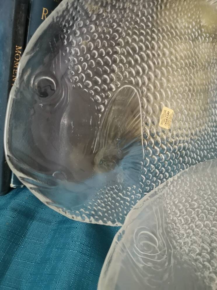Vintage Arcoroc Clear Glass Fish Plates Dishes Set of 4 Made in France ...