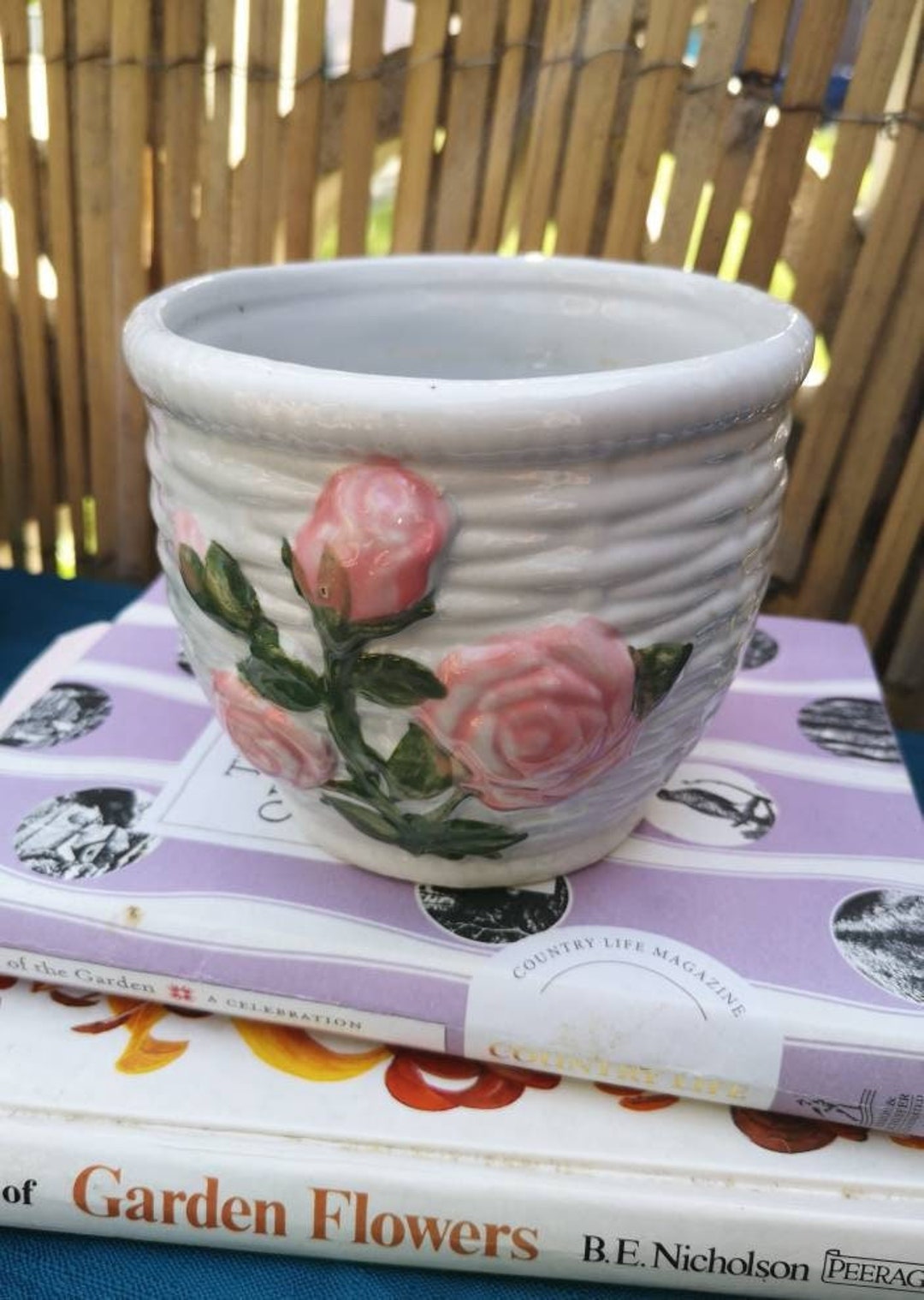 Vintage Porcelain Rose Floral Flower Pot Planter Container - Etsy