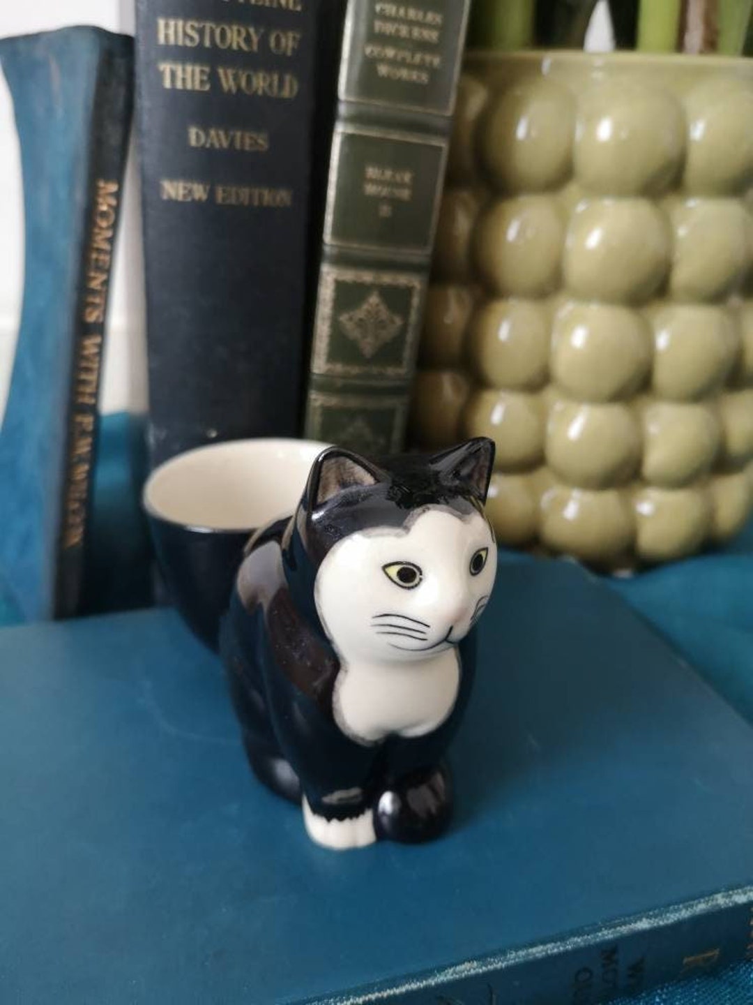 Vintage Quail Ceramic Cat Egg Cup Collectible Black and White Cat ...