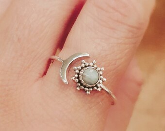 Fine Boho Ring Sun and Moon 925 Silver Made in Bali. Celestial | Etsy