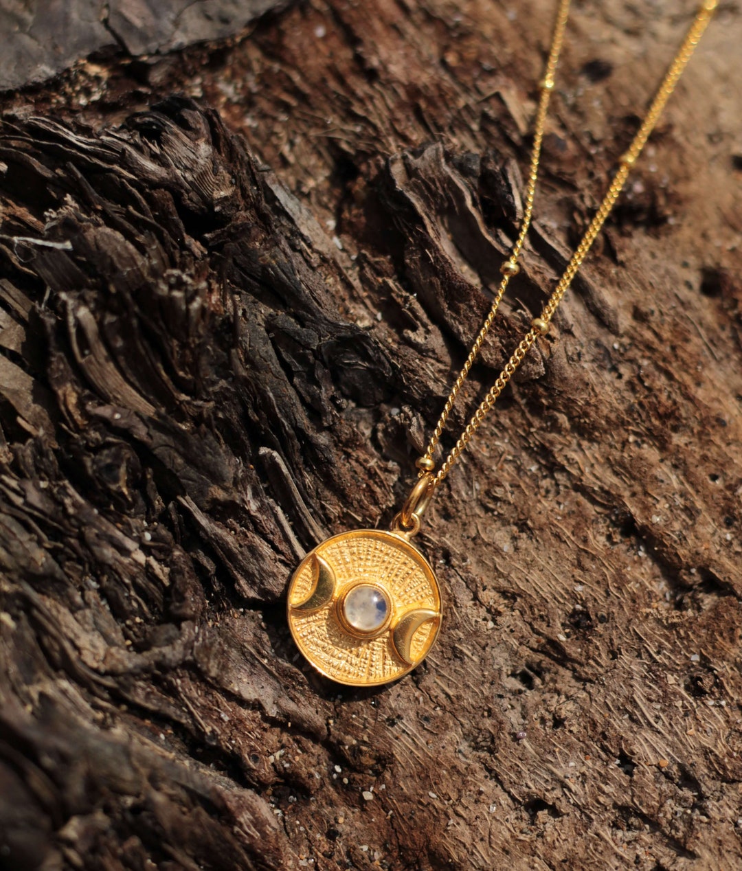 Coin Necklace Moon Phases, Triple Moon Goddess Necklace 925 Silver 22ct ...