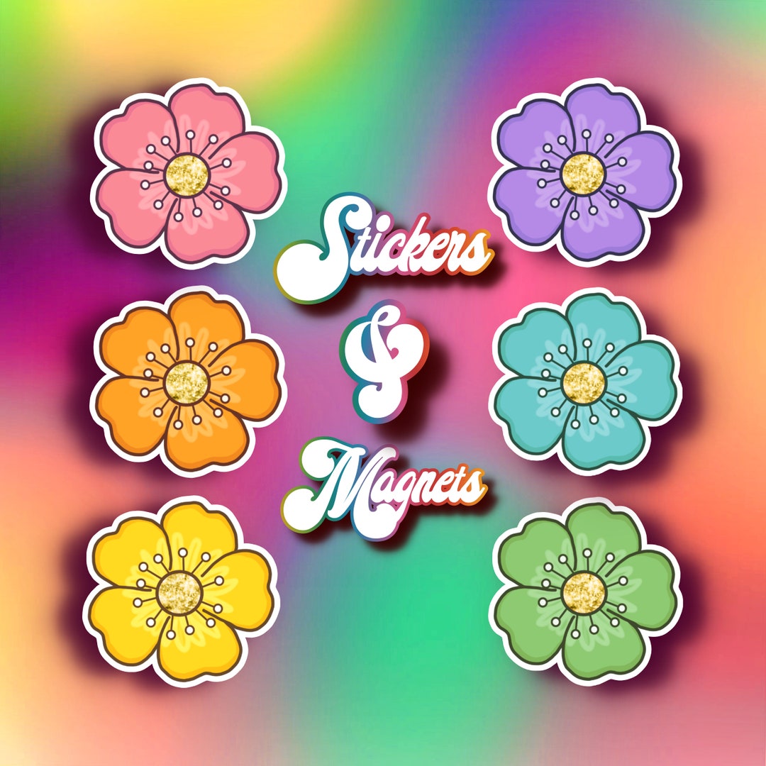 70's Style Rainbow Flower Sticker Pack 6 Flower Stickers Water ...