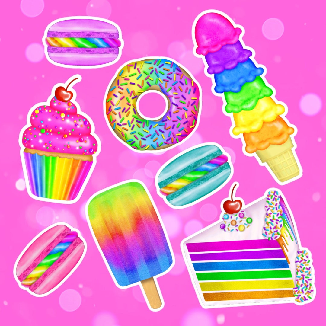 Rainbow Desserts Sticker Pack - Sparkly Lamination and Waterproof - Etsy