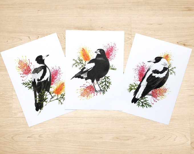 Australian Magpie Bird Art, Set of 3, Wall and Home Decor A5 or A4 ...
