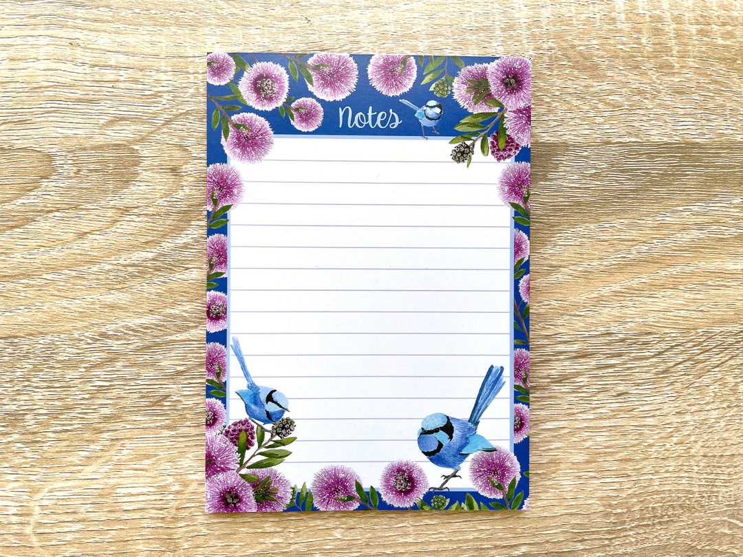 Splendid Blue Wren Note Pad A6, 50 Pages Blue Bird Notepad Australian Bird Notebook Native ...