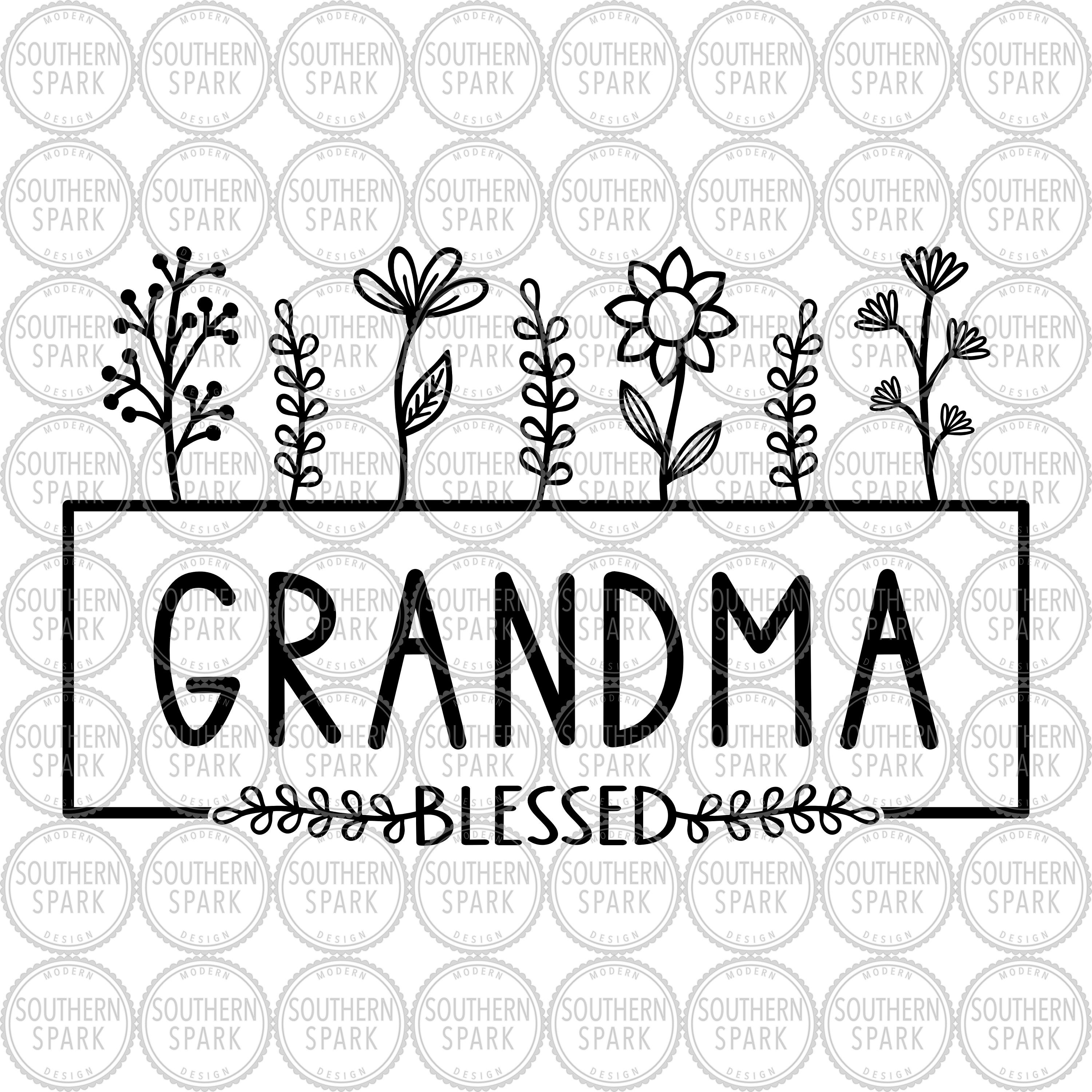 Mother's Day Grandma SVG / Grandma With Flowers SVG / Hand Drawn ...