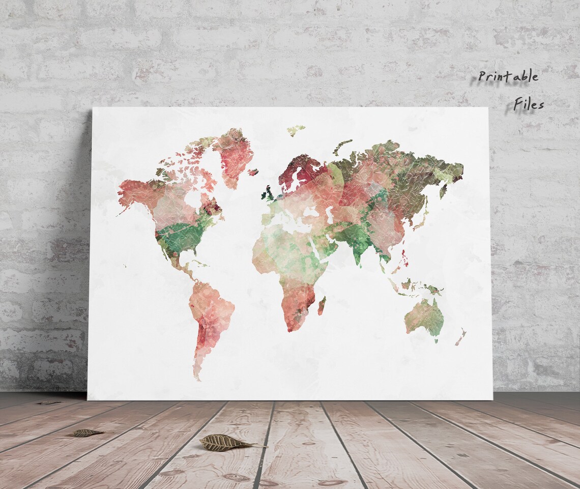 World Map Map Print Watercolor World Map World Map | Etsy