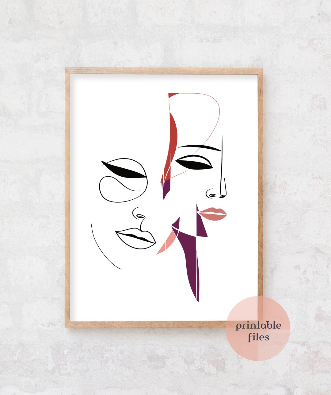 Two Faces Abstract Line Art, Abstract Illustration, Digital Download ...