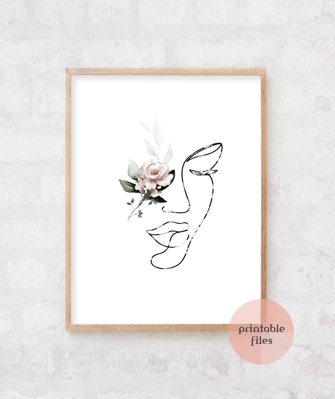 Female Line Art, DIGITAL DOWNLOAD, Single Line Face, Floral Print ...