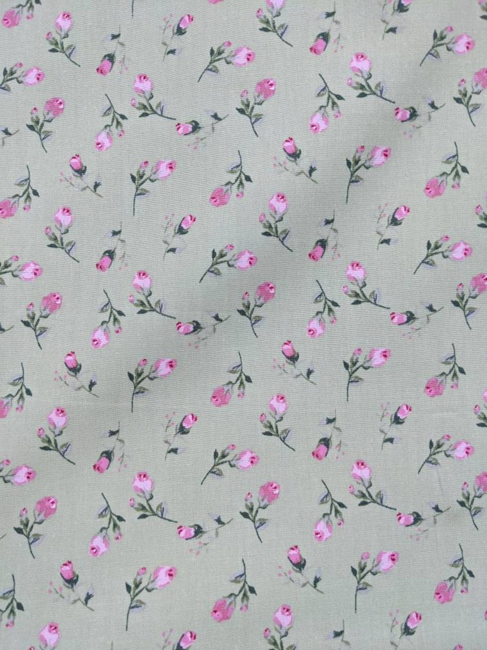 100% Cotton Poplin Pale Green With Pink Flowers Rose and Hubble Fabric ...