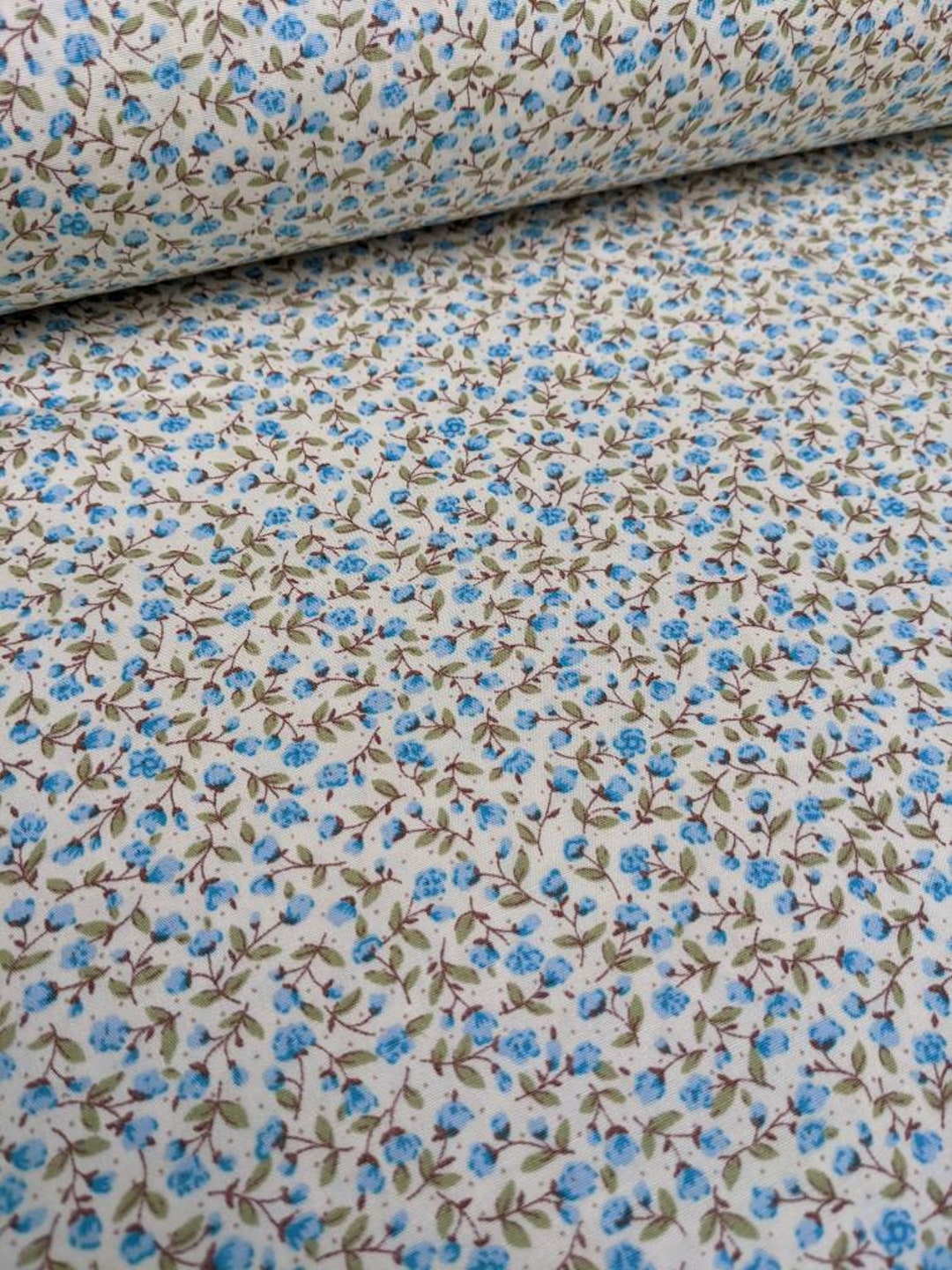 100% Cotton Fabric With a Little Blue Flower Pattern on White, Regency ...