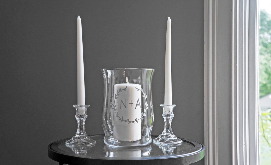 Unity Candle Holder Set Wedding Monogram Hurricane Glass Glass Candle ...