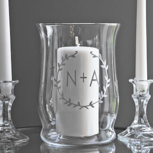 Unity Candle Holder Set Wedding Monogram Hurricane Glass Glass Candle ...