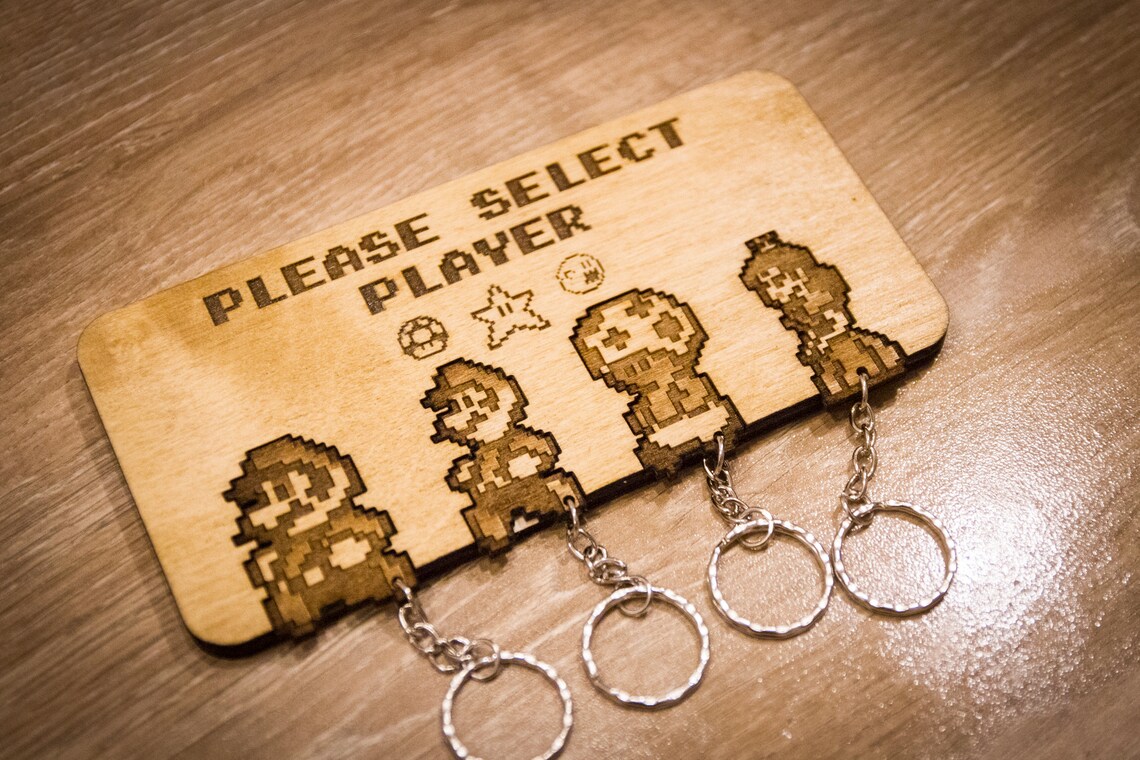 Super Mario Inspired "please Select Player" | Wooden Keyring Wall Mount ...
