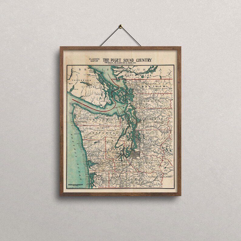 Vintage Map Puget Sound Art Map Vintage Map Print Old Map Etsy