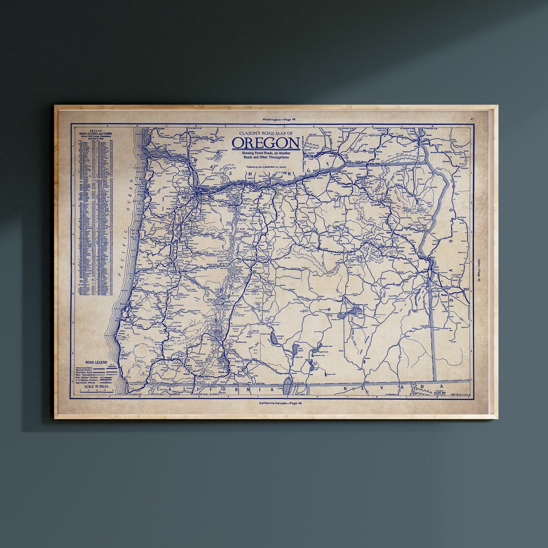 Oregon Map, Vintage Oregon Map, Blueprint Map, Map Poster, Vintage Map, History Lover, Old Map ...