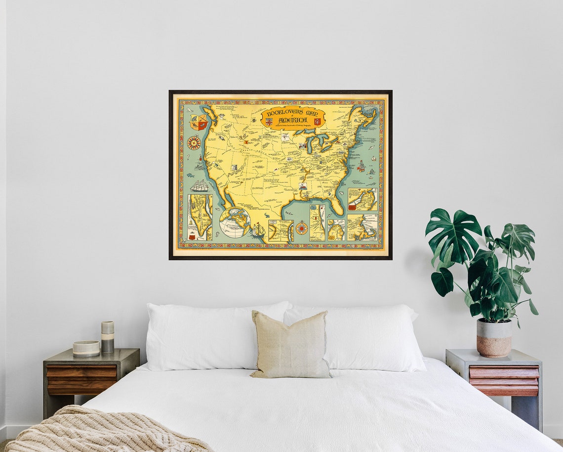 Vintage map United States book lovers map of America book | Etsy