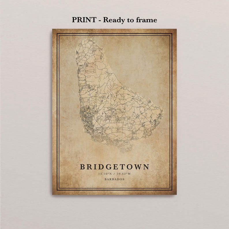 Bridgetown Map Print: Vintage Style Barbados Wall Art - Etsy