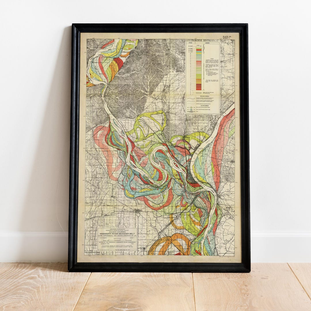 Mississippi River Meander Map Print: Cairo, IL to Commerce, MO, Plate ...