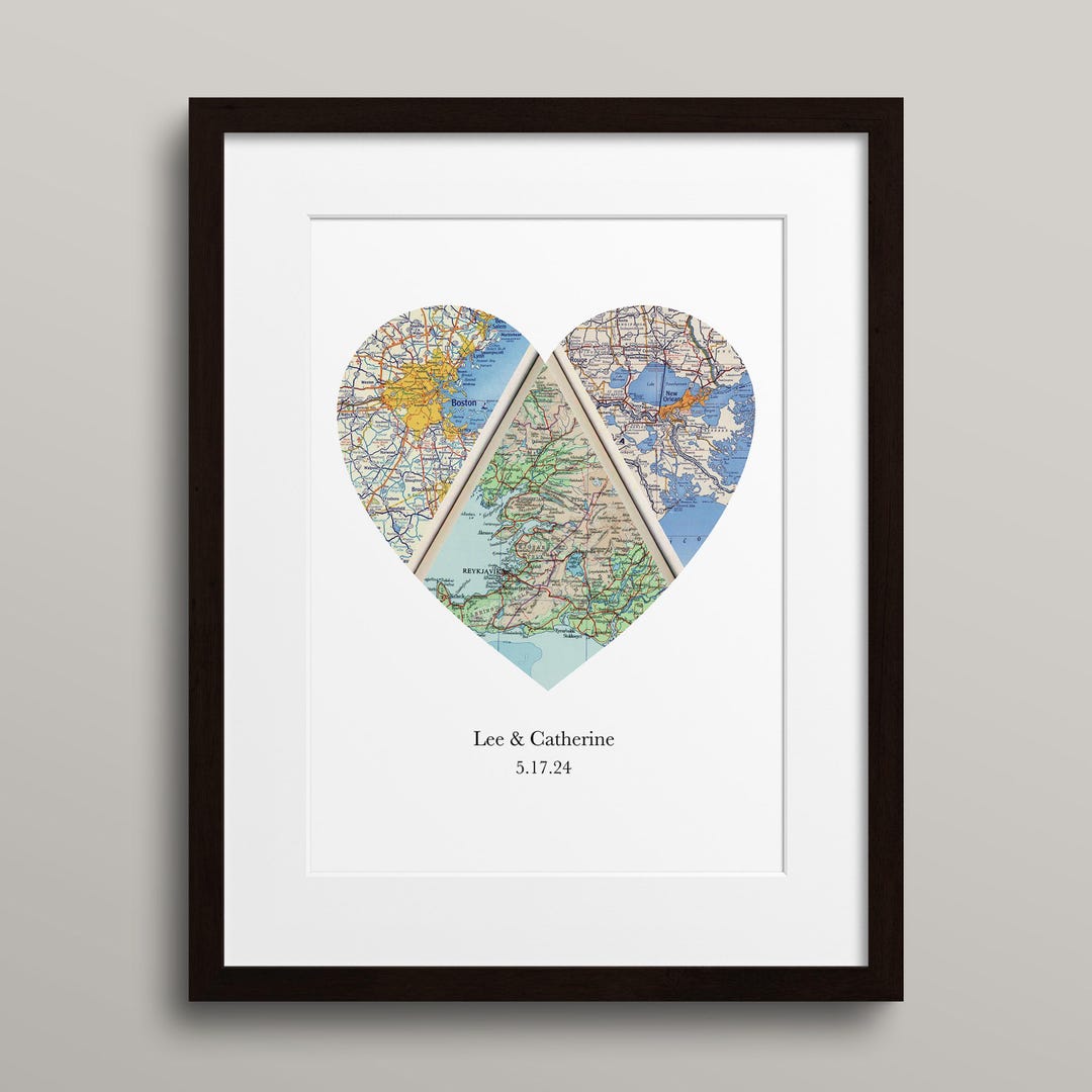 Heart Map Art, Map Heart, Heart Map Print, Personalized Map Framed ...