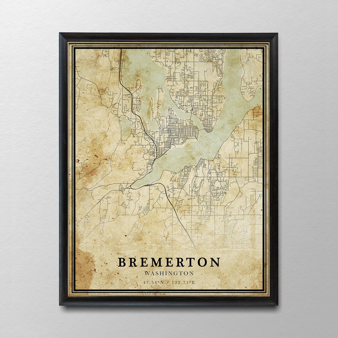 Vintage Bremerton Map Washington Vintage style Map City | Etsy