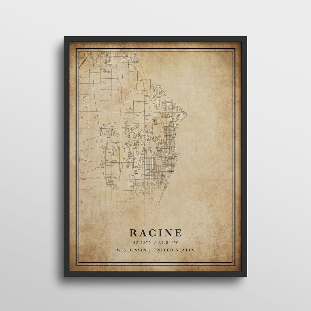 Racine Map Wisconsin Racine Map Print Racine Map Art - Etsy