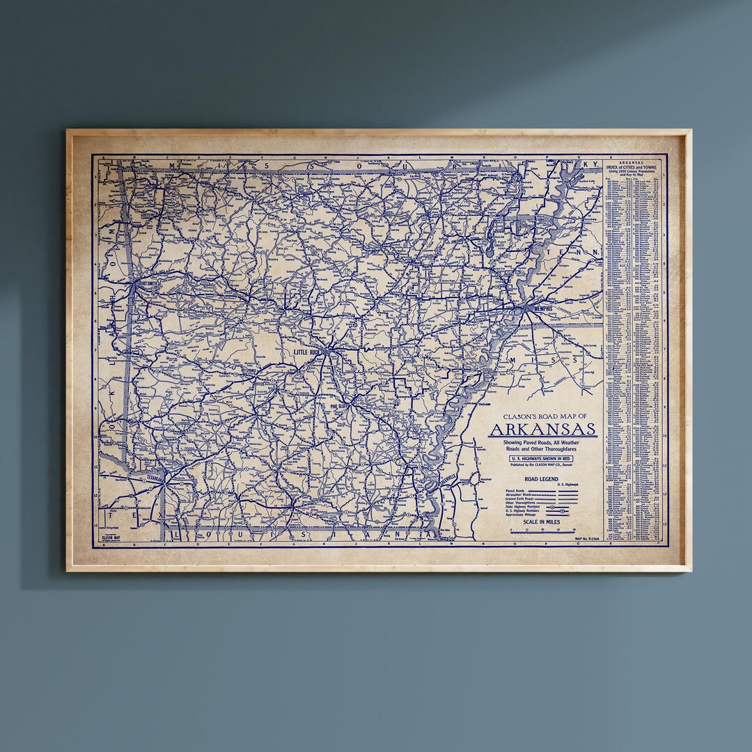 Vintage Arkansas Map Poster - 1930s Blueprint Style Print - Etsy