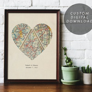 DIGITAL Personalized Map Heart Map Print Anniversary Gift - Etsy Ireland