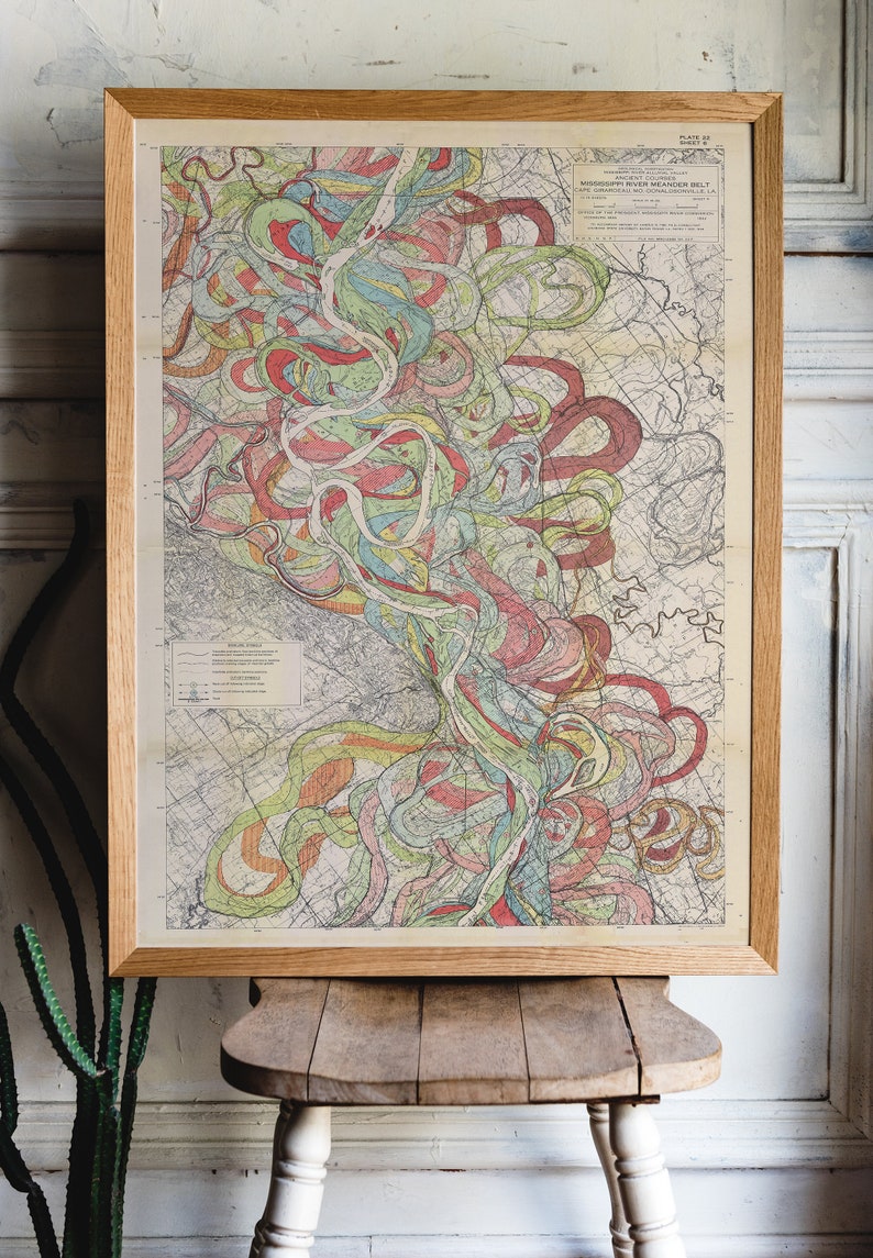 Mississippi River Meander Map, Vintage Geological Print (1944 Art ...