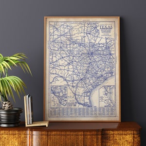 Texas Map, Vintage Texas Map, Texas Wall Art, Vintage Texas Blueprint ...