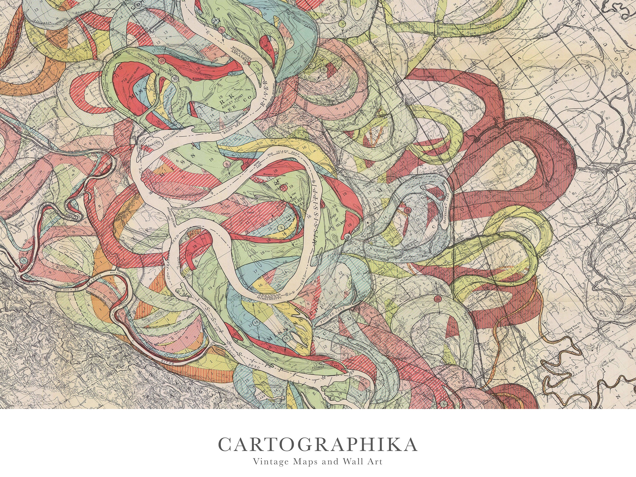 Mississippi River Meander Map, Vintage Geological Print (1944 Art ...