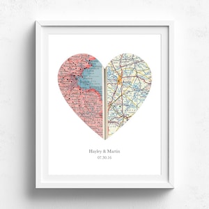 Personalized Heart Map Print: Custom Two Location Vintage Maps - Etsy