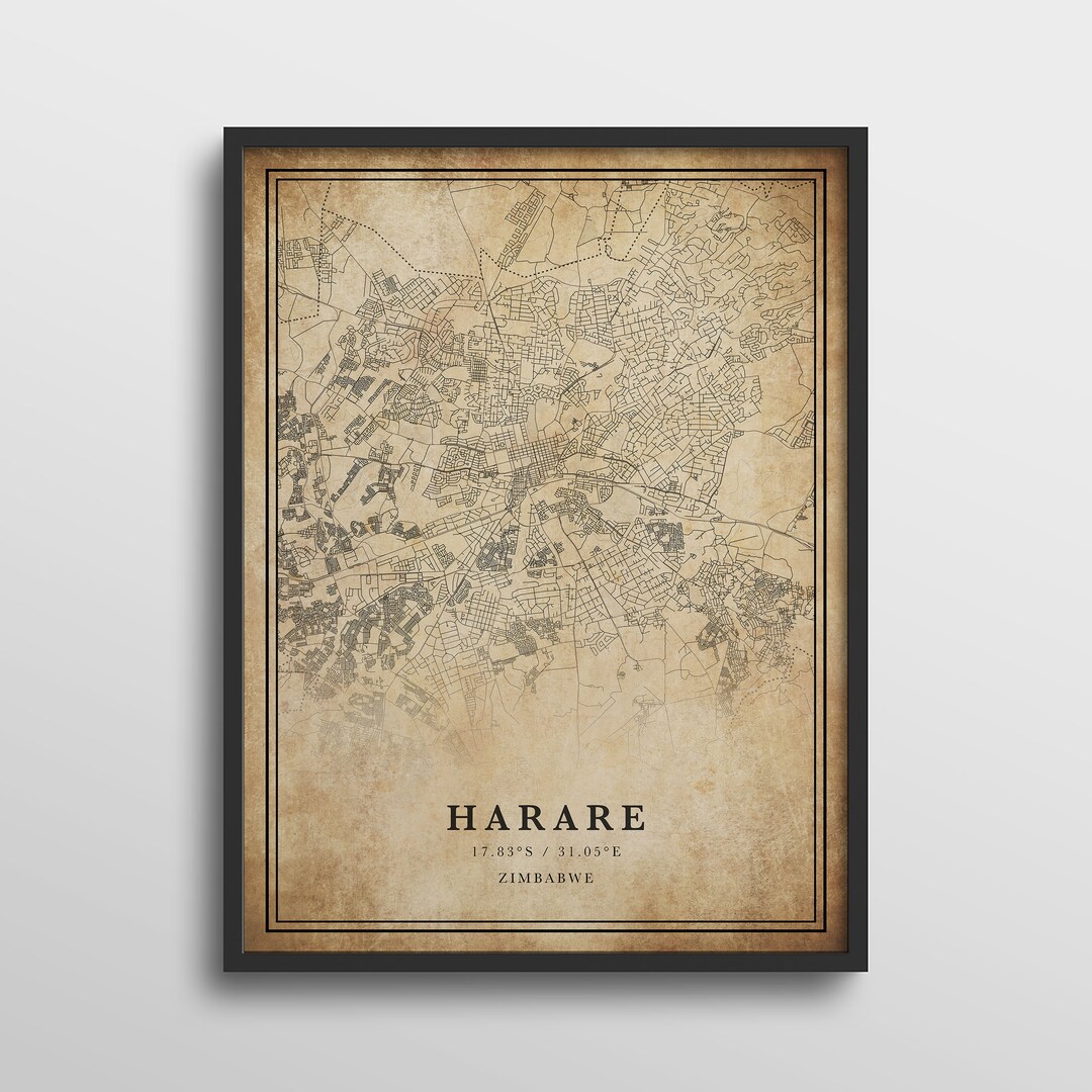 Harare Map Zimbabwe Harare Map Print Harare Map Art Harare - Etsy