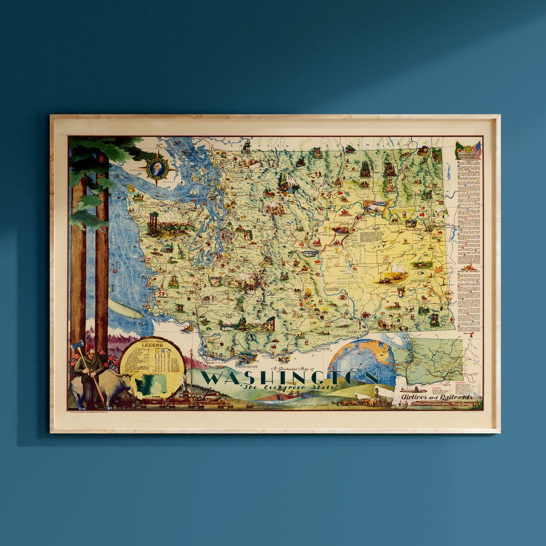 Washington State Art Print, the Evergreen State, Washington Wall Art ...