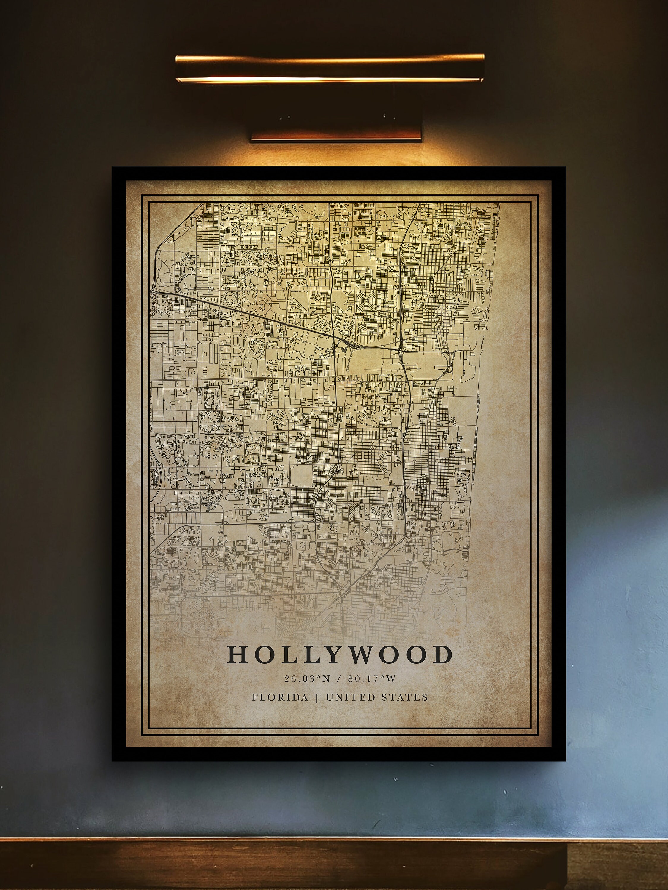 Hollywood Map Florida Hollywood Map Print Hollywood Map - Etsy