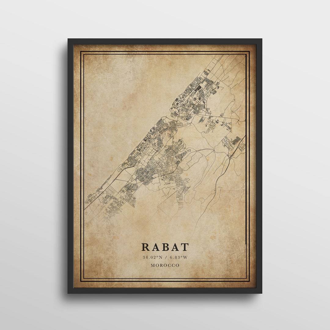 Rabat Map Morocco Rabat Map Print Rabat Map Art Rabat Gift - Etsy