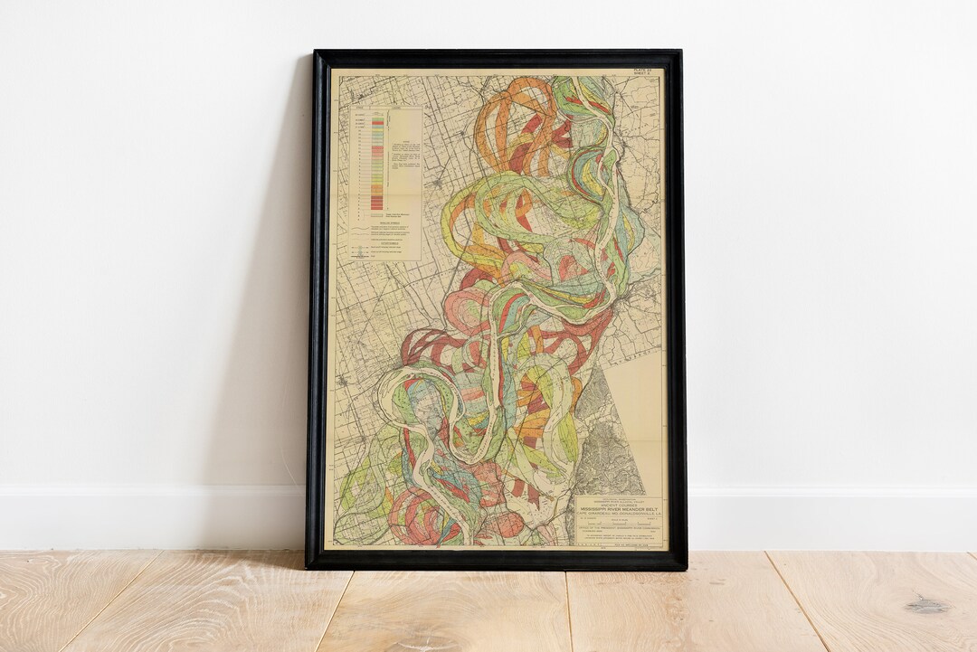 Mississippi Meander Map, Geological Vintage Map, Harold Fisk Map, River ...