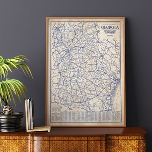 Georgia Map, Vintage Georgia Map, Old Blueprint Map, Map Poster ...