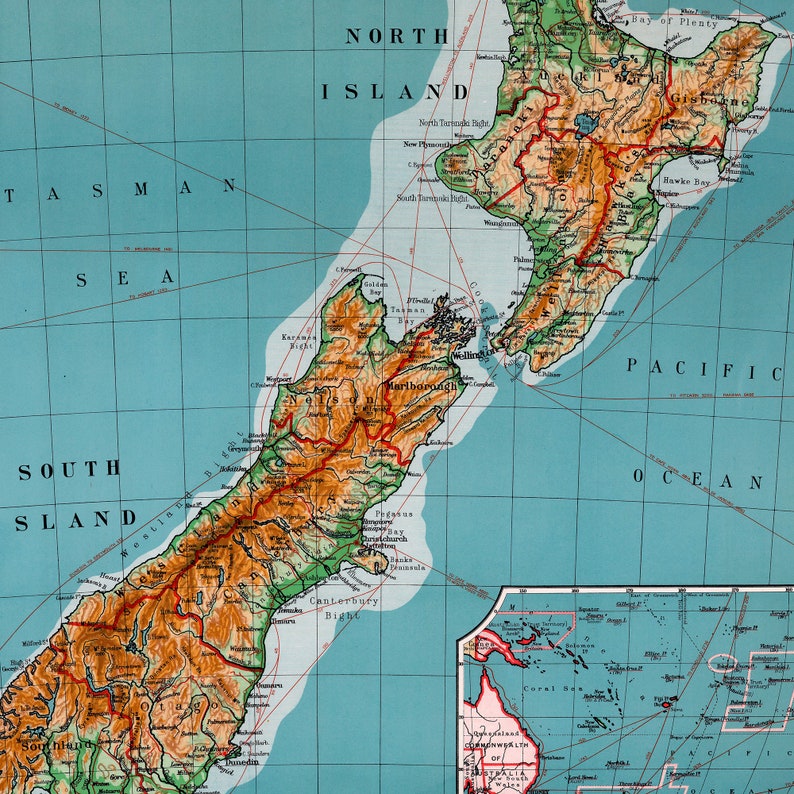 Vintage Map New Zealand Art Map Vintage Map Print Old Map | Etsy UK